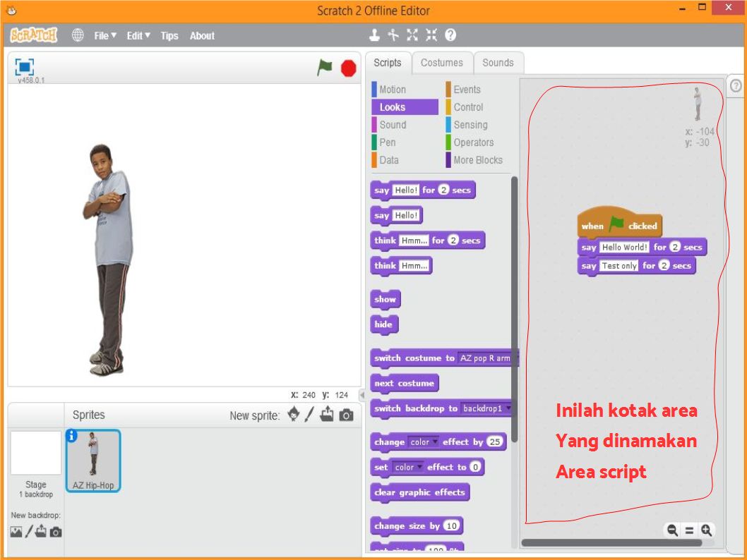 Membuat Program Hello World pada Scratch - Pengenalan Scratch 1