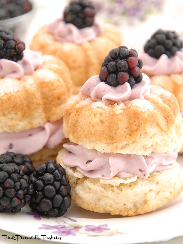 Pink Piccadilly Pastries: Cream Tea Scones with Blackberry Whipped Cream