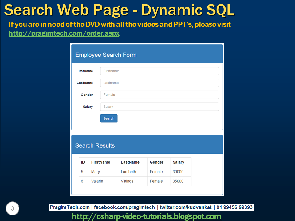 Sql Server Net And C Video Tutorial Implement Search Web Page Using Aspnet And Dynamic Sql