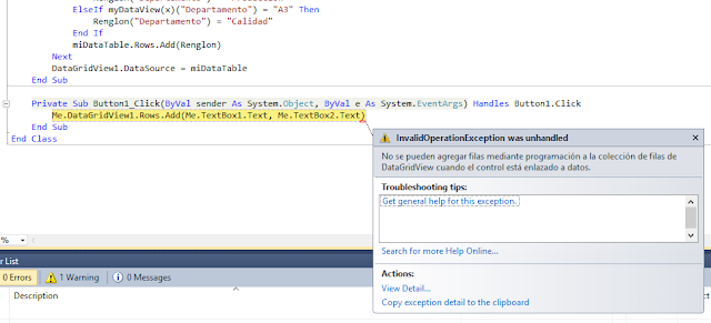 Agregar fila en un DataGridView enlazado con un DataTable