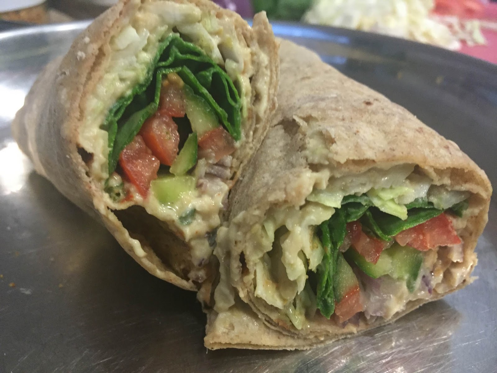 Vegetarian food: Hummus Chapati wrap