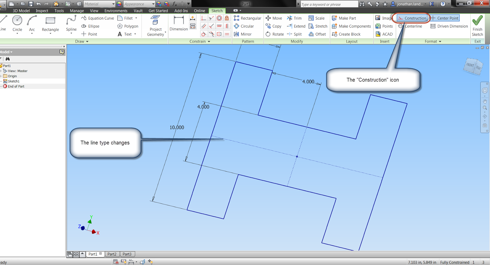 The internal lines after being changed to Construction.