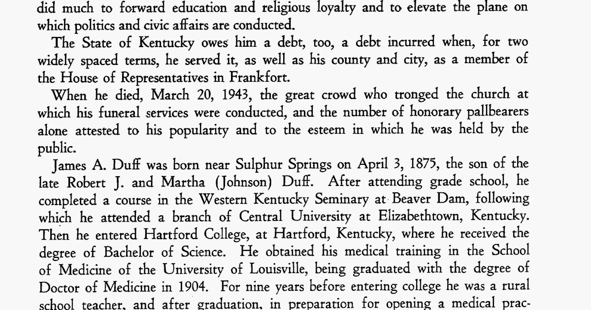 Ohio County, Kentucky History: James A. Duff