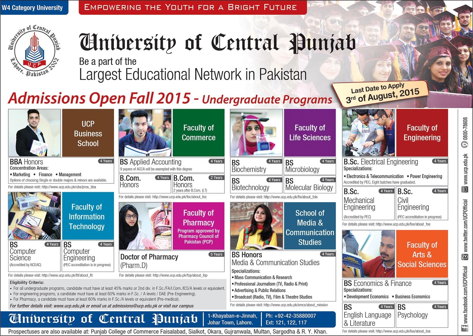 University of Central Punjab (UCP) Admissions 2015 - Etest And Admission