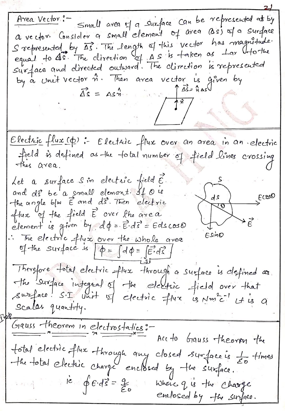 ELECTROSTATIC HANDWITTEN NOTES FOR 12TH CLASS PHYSICS