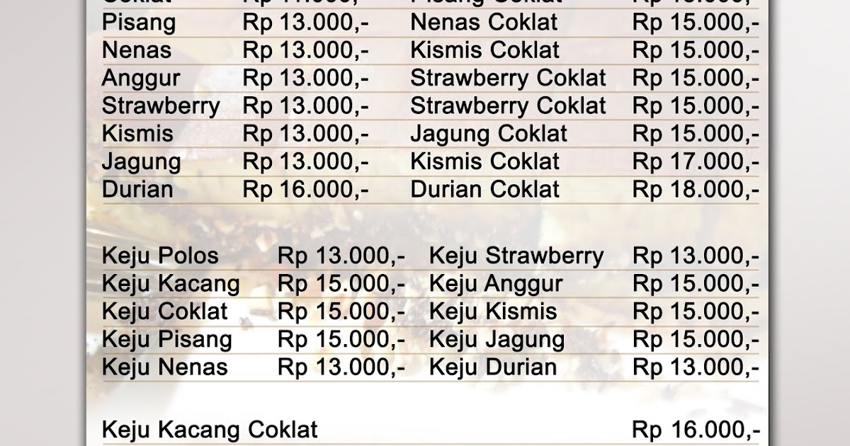 Contoh Desain List Menu / Buku Menu/ Daftar Menu Martabak King Bangka ...