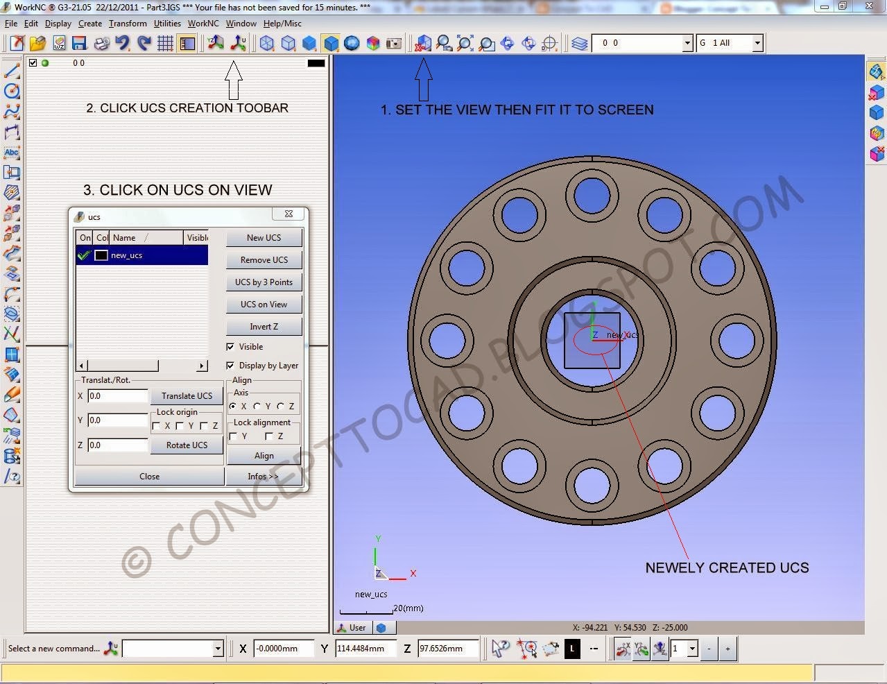 Concept To CAD: Setting Up The UCS, WCS in CAD mode.