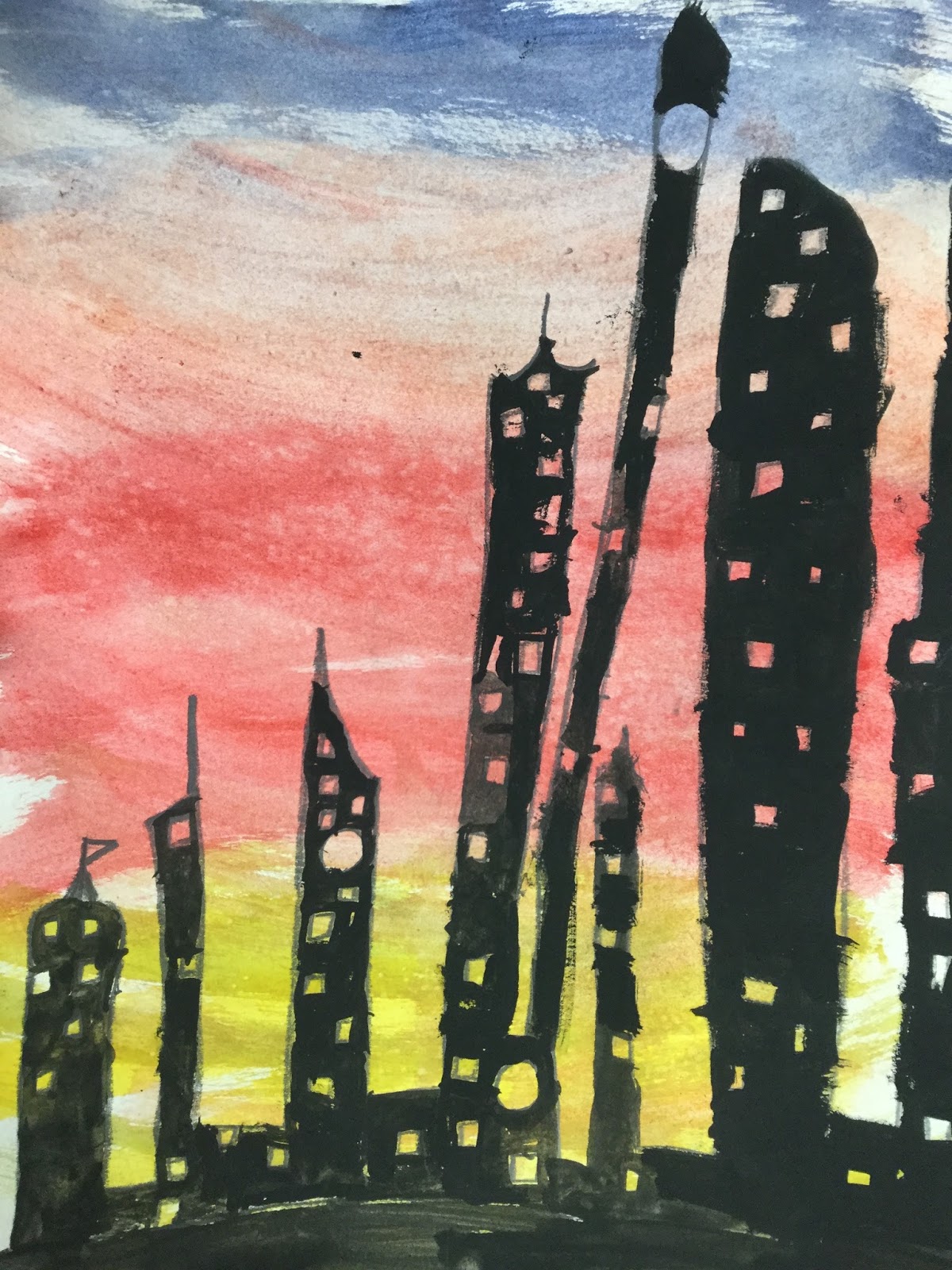 14er Art : Sunset Cityscapes - Art Lesson 3rd-5th Grade