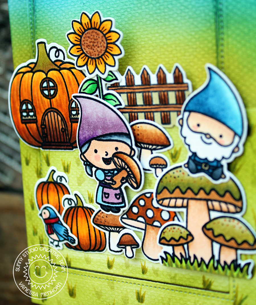 Sunny Studio: Sliding Window Fall Themed What's Up Gnomie Card with Vanessa