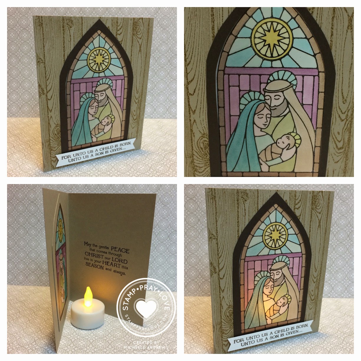 Stamp · Pray · Love: Gentle Peace Stained Glass Window Card