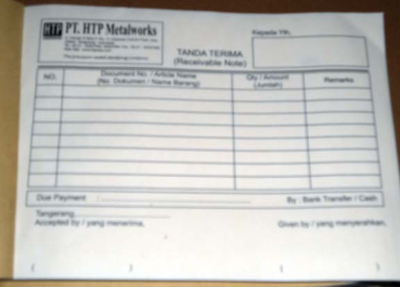 Cetak Nota Tangerang: Form Tanda Terima