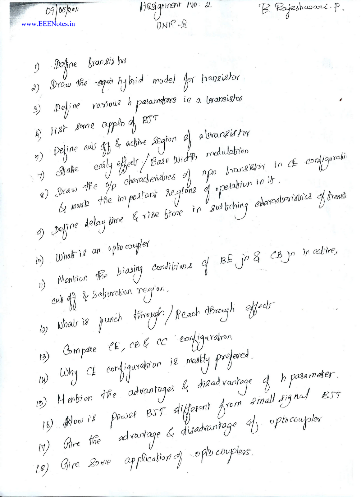 Electronic Device and Circuits - Unit 2 - Important 2Mark Questions ...