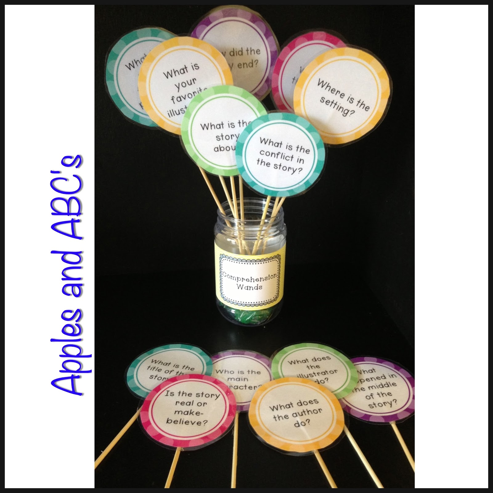 Story Elements for Kindergarten and Comprehension Wands! - Apples & ABC's