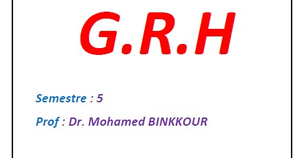 Cours GRH PDF - Dr BINKKOUR | Cours fsjes