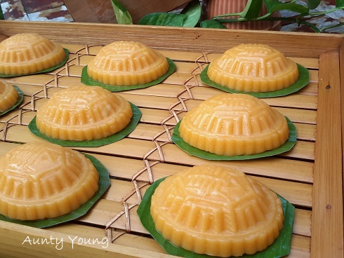Aunty Young（安迪漾）: 橙薯绿豆蓉红龟糕（ Orange Sweet potato Ang Ku kuih)
