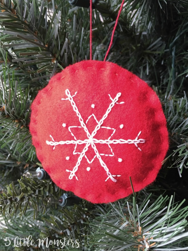 5 Little Monsters: Easy Embroidered Felt Snowflake Ornaments