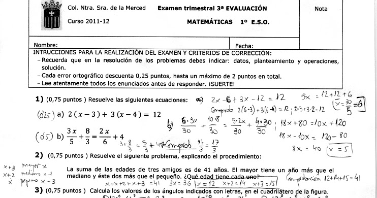 Estoy En Ello Corrección Examen 3ª Evaluación Matemáticas 1 Eso