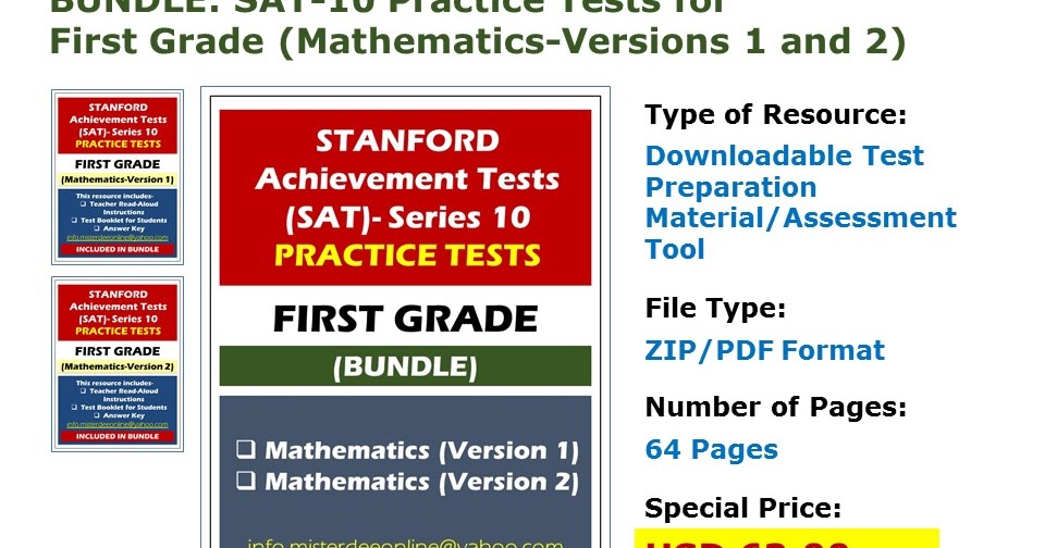 ONLINE SAT-10 Practice Tests for KG, Grade 1, and Grade 2: BUNDLE:SAT ...