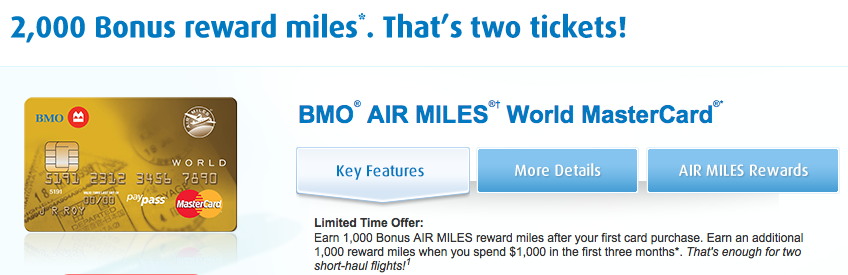BMO AIR MILES World MasterCard sign up bonus increased to 2,000 Reward ...