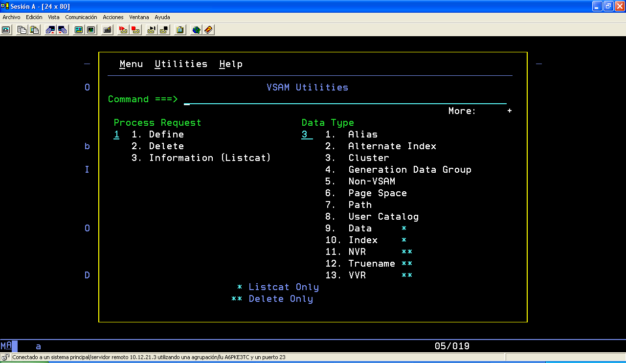 Universo Cobol: Creación de fichero VSAM mediante ISPF