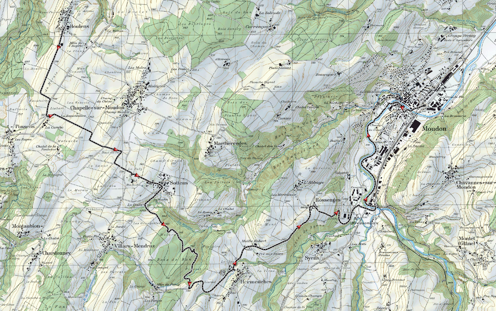 Projekt Gemeindewandern Schweiz: Wanderung Boulens - Moudon