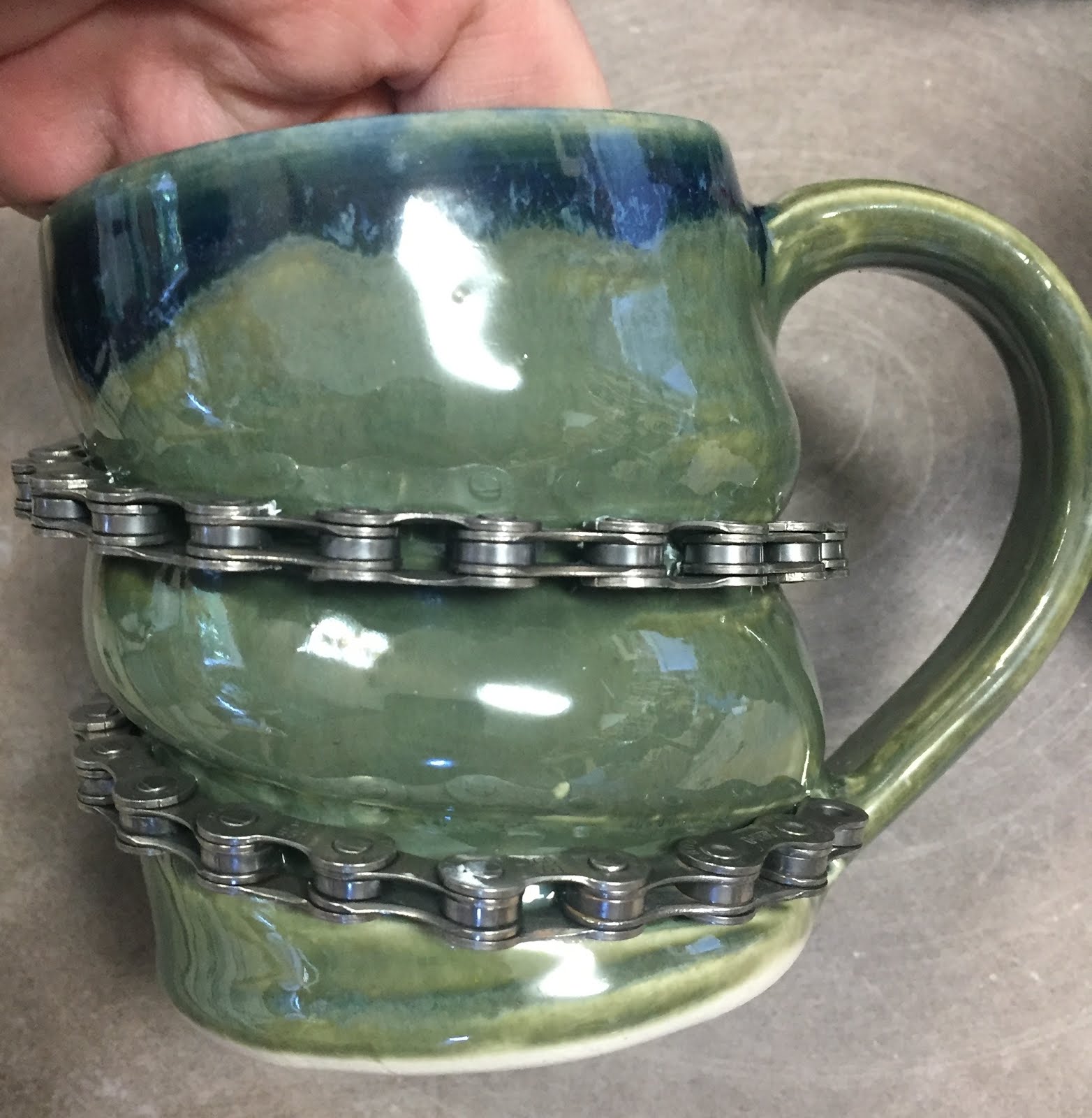 Rachel Dorn Ceramic Sculpture: Chain Mugs