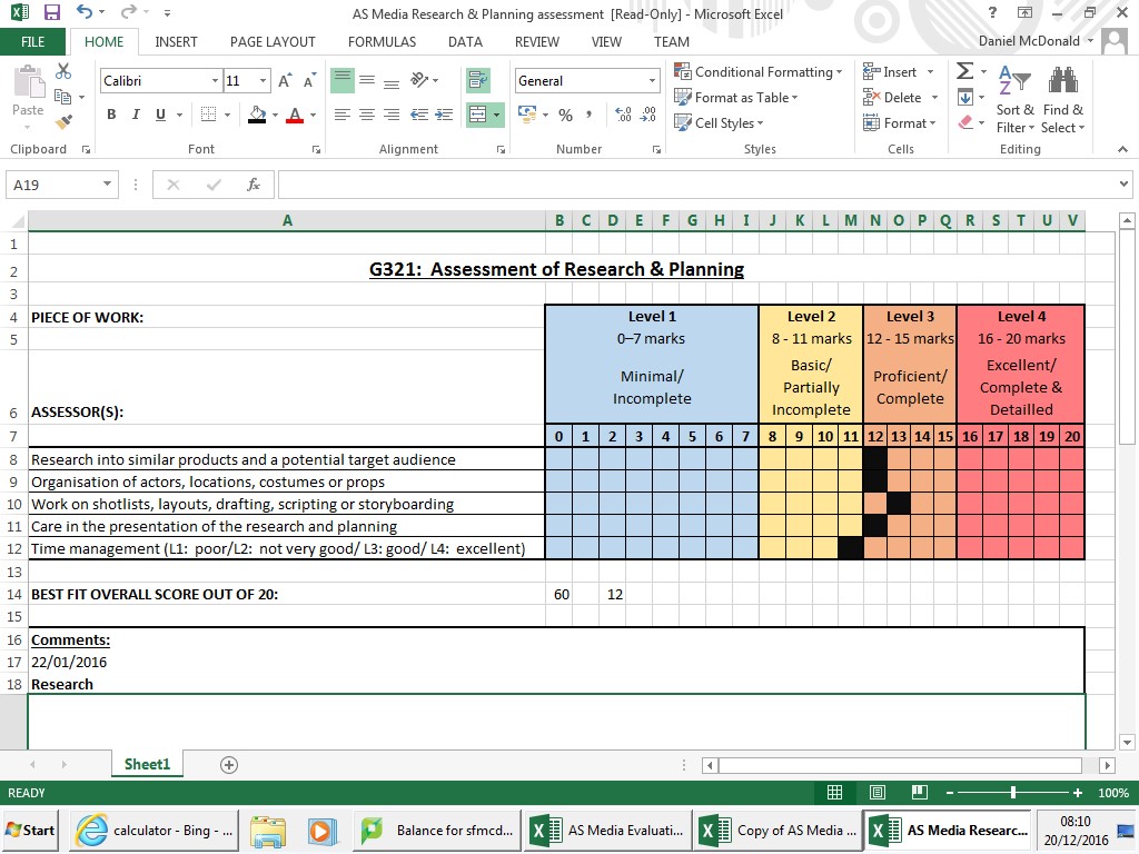 As media studies G321: Marking my working using a mark scheme