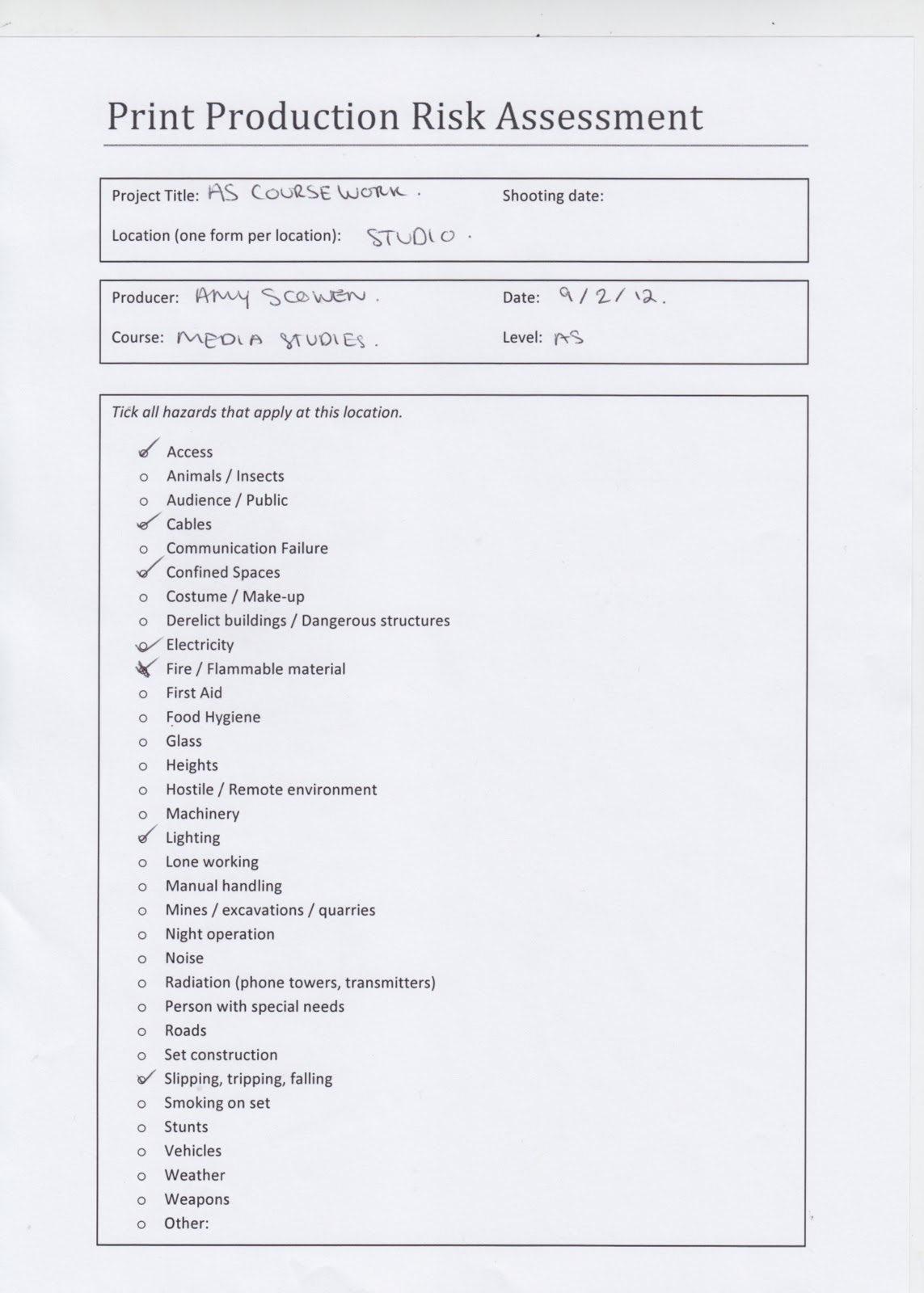 Amy Scowen: Print Production Risk Assessment