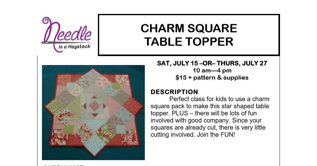 The Needle: CHARM SQUARE TABLE TOPPER
