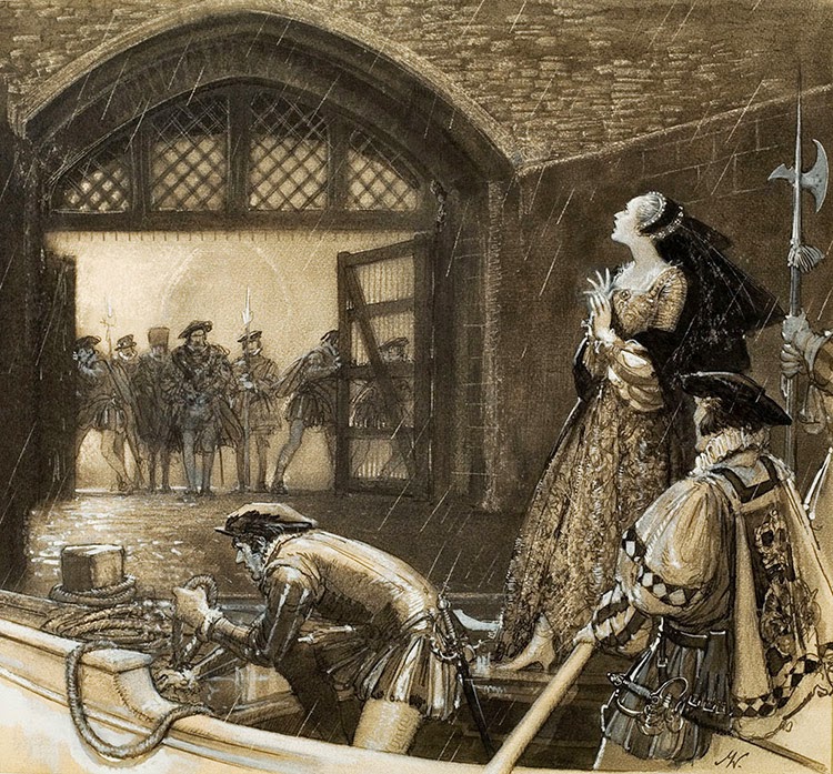 Tudor Faces: Anne Boleyn's arrival at the Tower of London (an illustration)