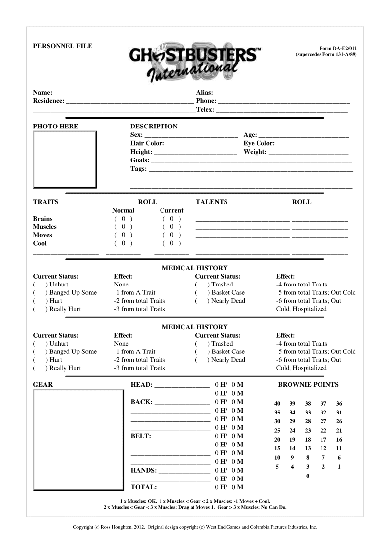 Thief on the Flats: Ghostbusters International RPG - Character Sheet