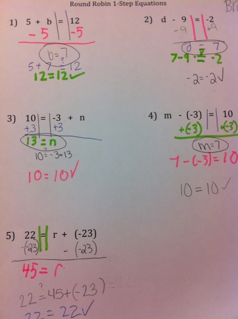 Middle School Math Rules!: Round Robin One-Step Equations