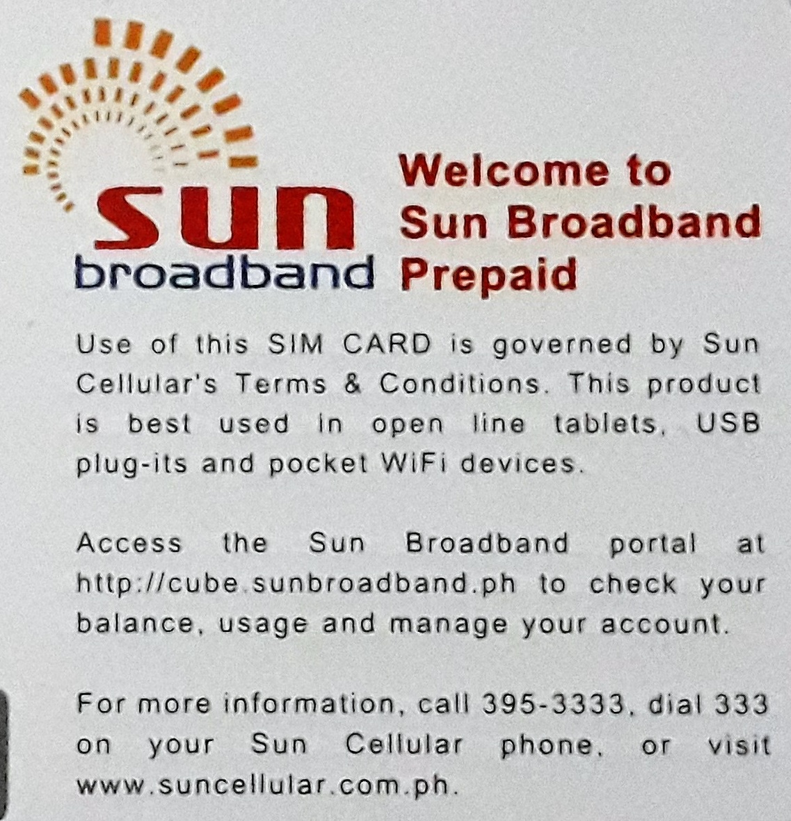 Die SUN broadband Prepaid SIM