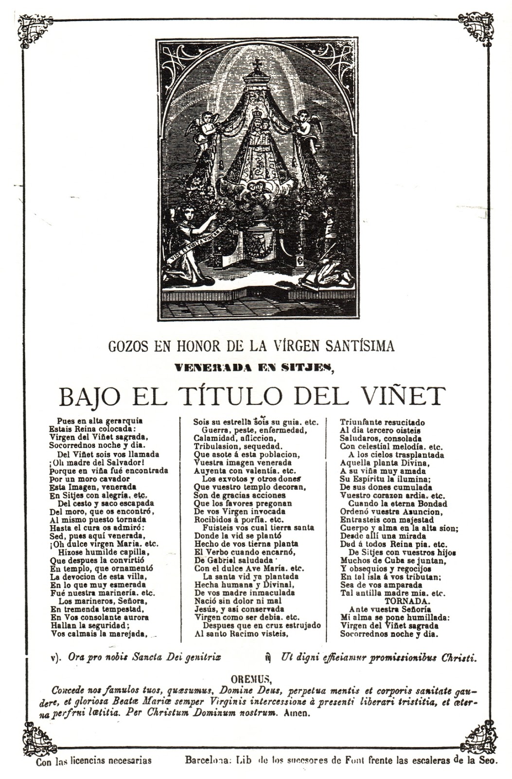 Goigs a la Mare de Déu del Vinyet (en castellà). Sitges (Garraf ...