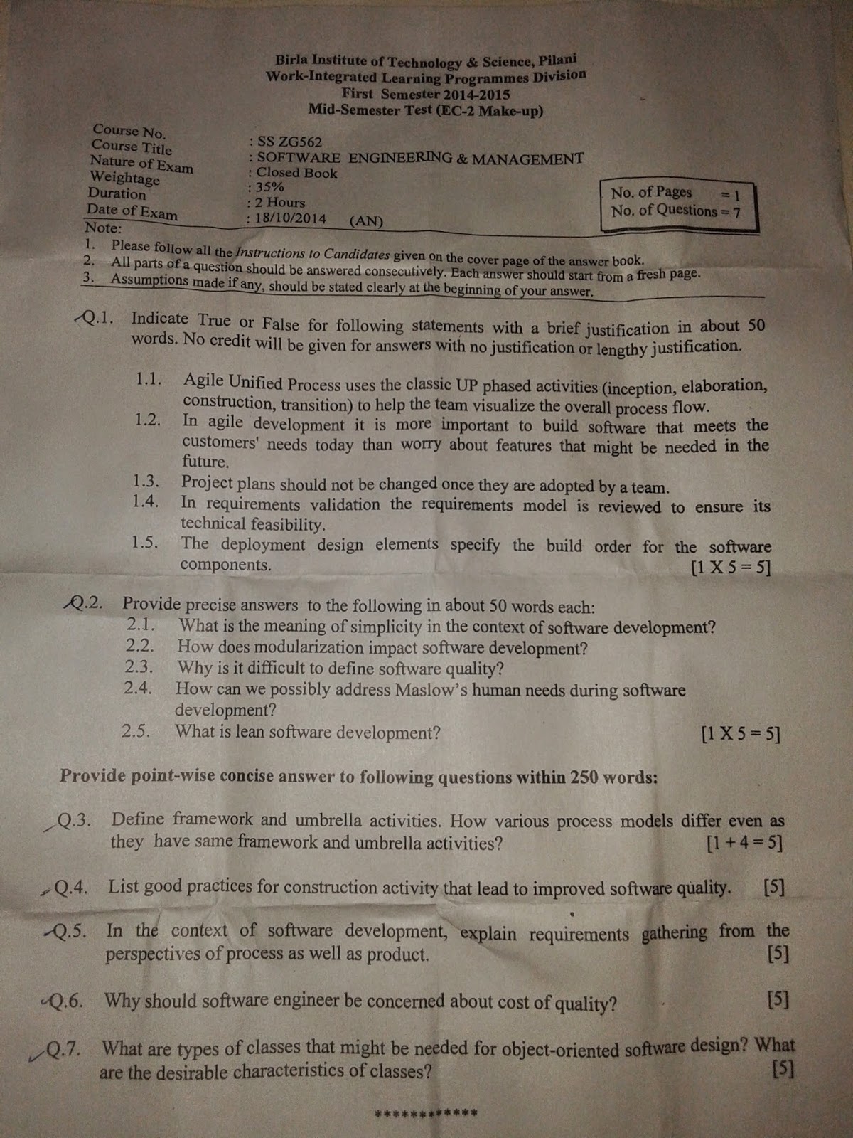 Bits Pilani Wilp: Mid _Sem1_Papers_regular_makeup