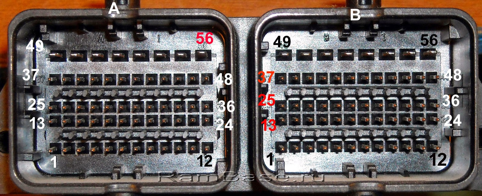 Распиновка колодки подключения ЭБУ BOSCH ME17.9.7 (два разъема)|RamBase.ru