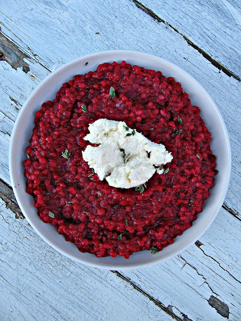 sweetsugarbean: Ruby Red: Beet-Barley Risotto with Ricotta and Thyme