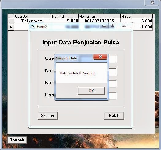 Menambahkan Data ke dalam Datagrid Utama atau Pada Form1 dengan From2 ...