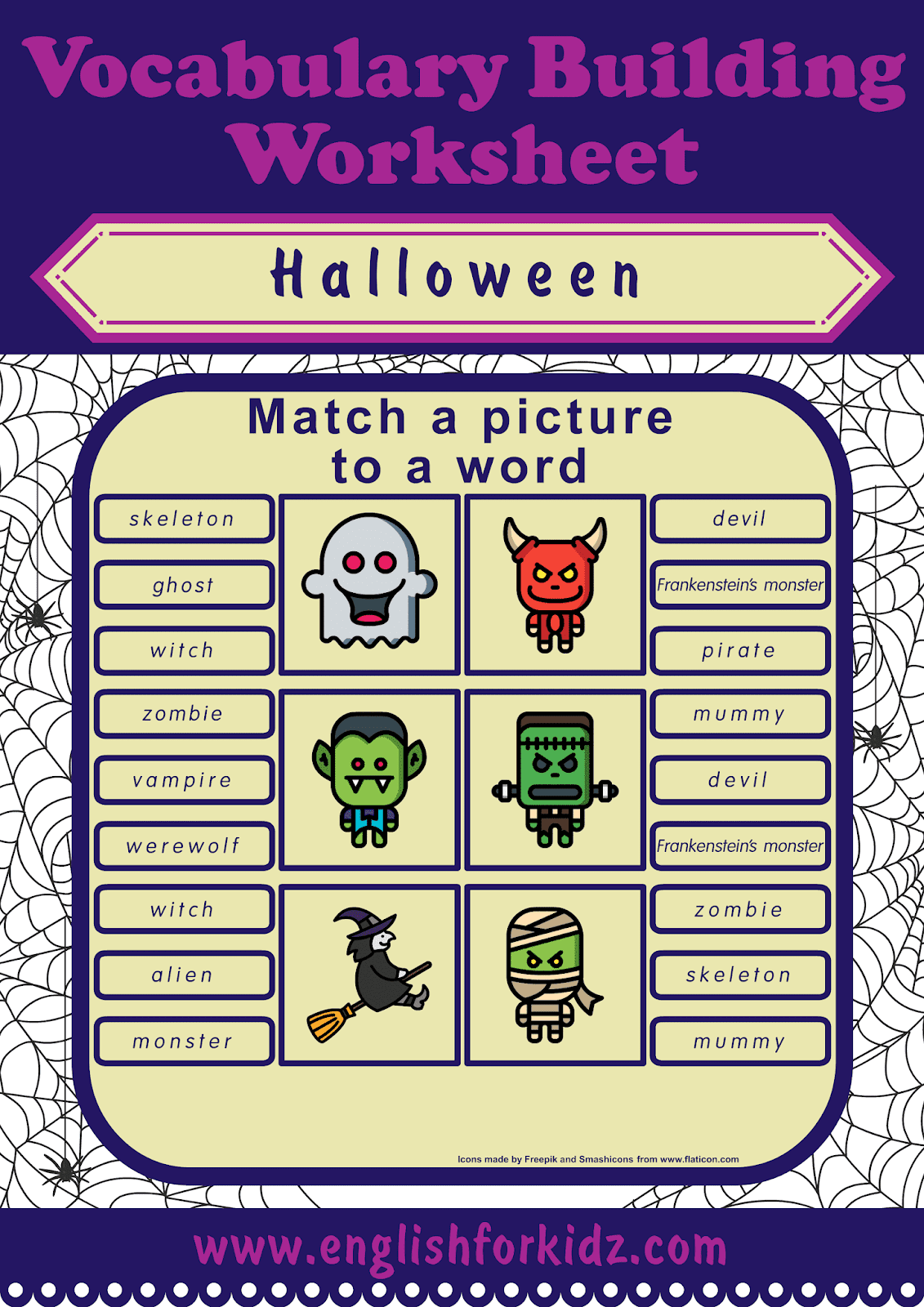 English for Kids Step by Step: Halloween Worksheets: Picture to Word ...