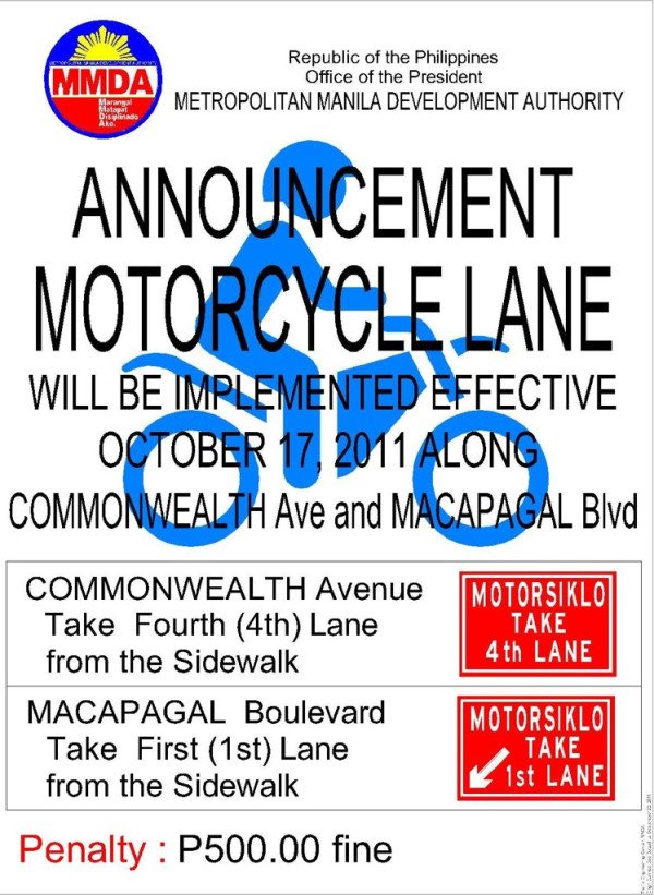 The OFW Center: MMDA Metro Manila Motorcycle lanes