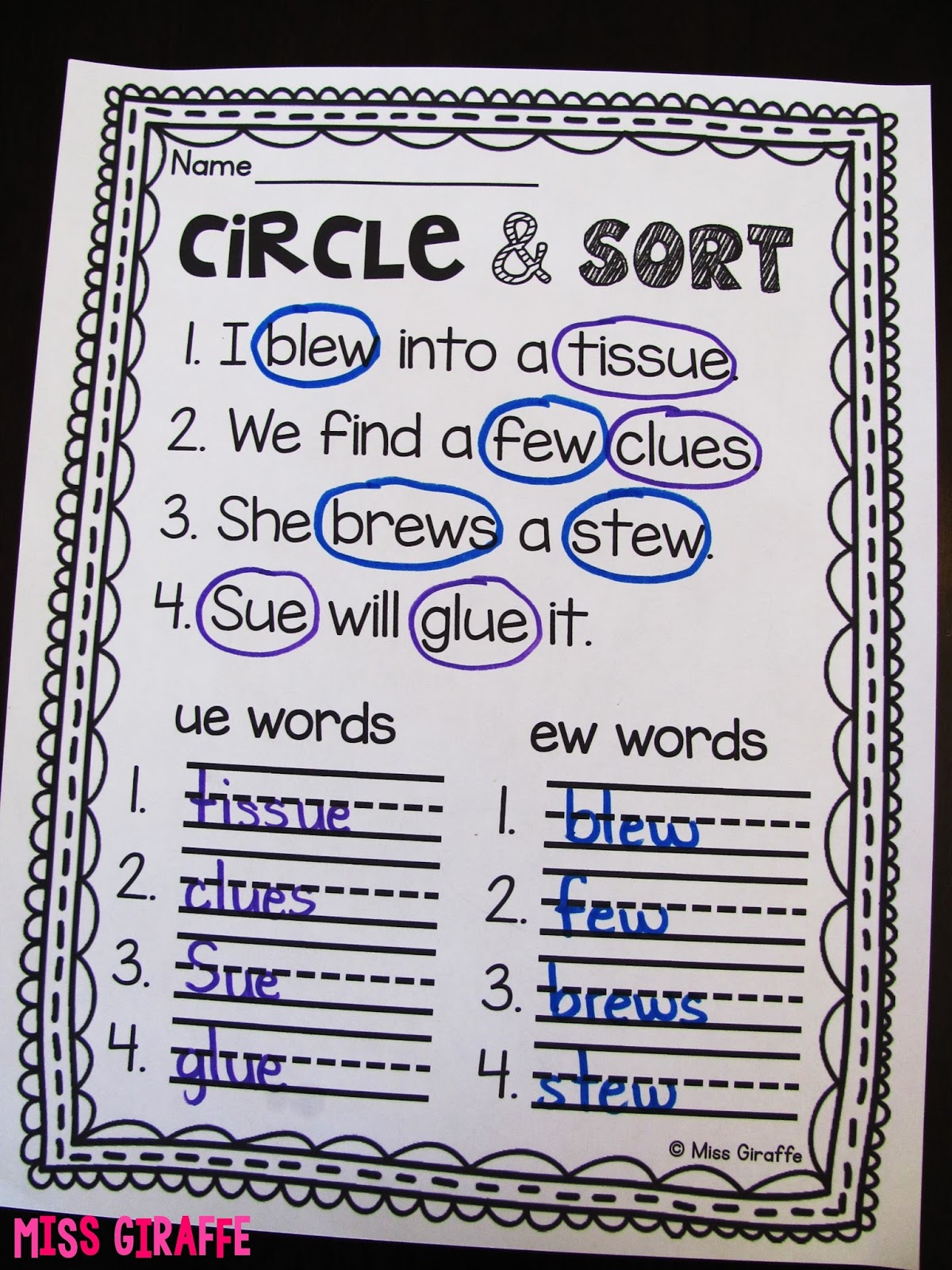 Miss Giraffe's Class: EW UE UI Activities