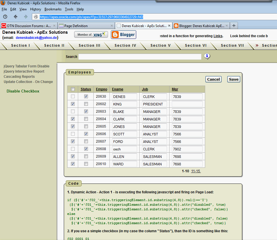 Denes Kubicek ApEx BLOG: Enable and Disable a Checkbox in a Tabular Form Denes Kubicek ApEx BLOG: Enable and Disable a Checkbox in a Tabular Form