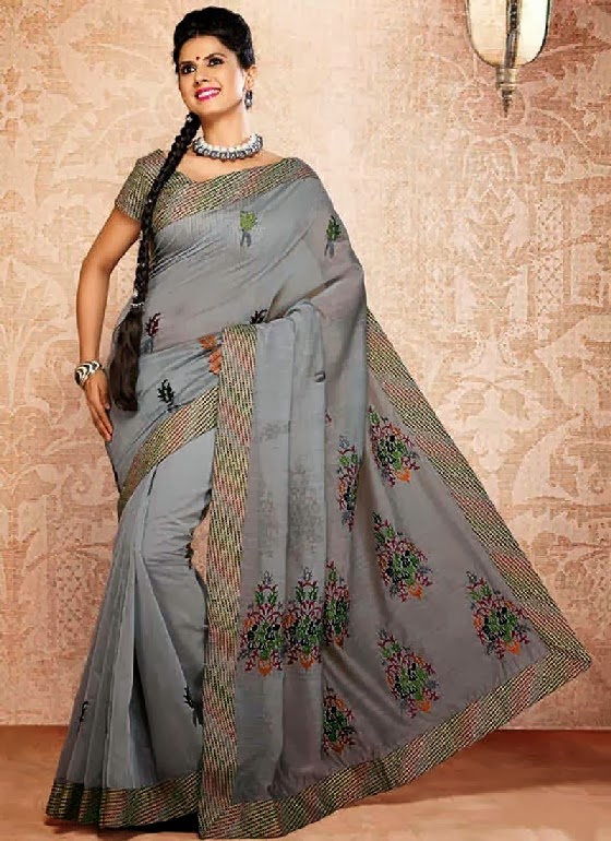 Designer Grey Saree Collection 2013/14 | Georgette & Silk Saree's ...