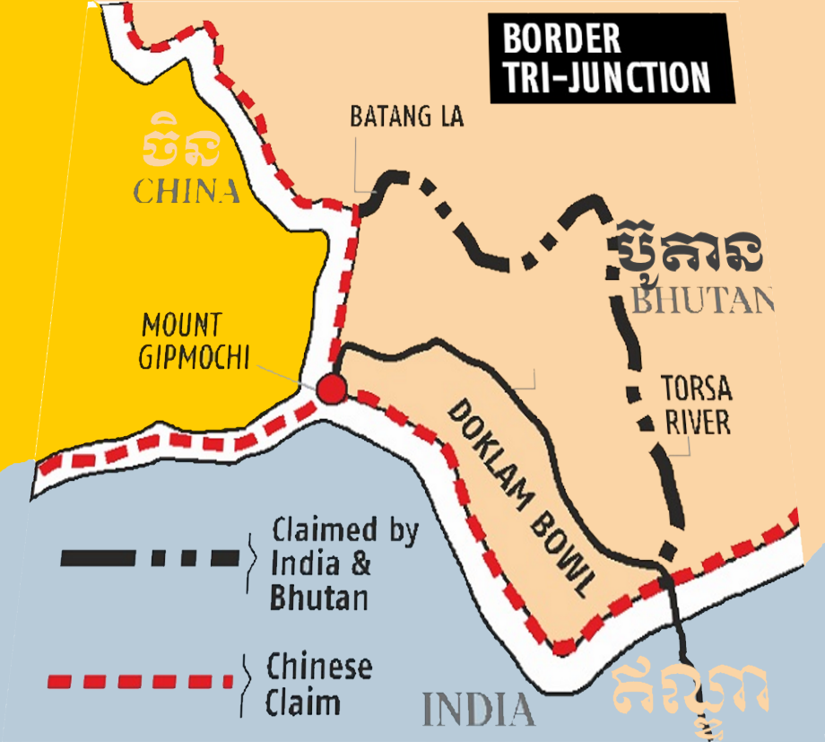 វិទ្យាសាស្រ្តយោធាកម្ពុជា: China , India, Bhutan border tension