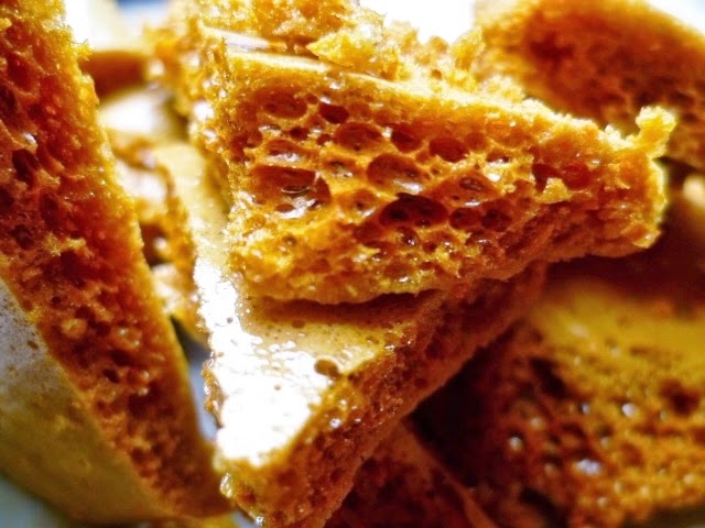 Marmaduke Scarlet: chocolate covered cinder toffee (honeycomb)