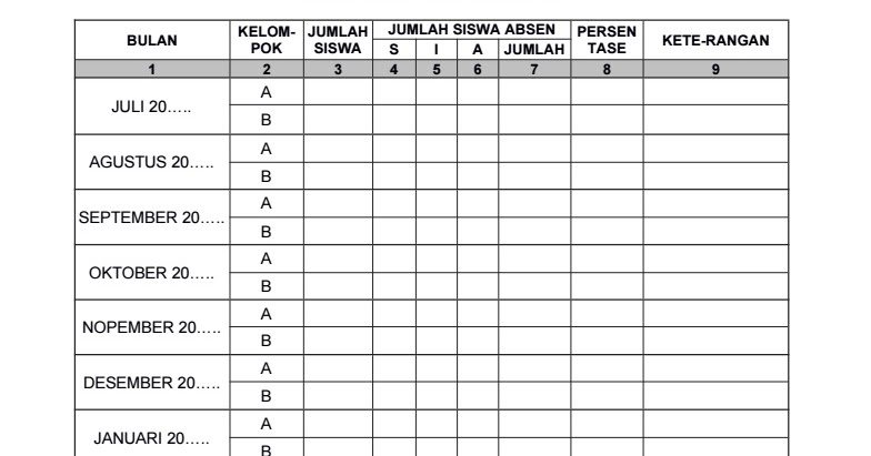 Buku Rekap Absensi Bulanan Siswa PAUD TK TPA KOBER - Administrasi PAUD