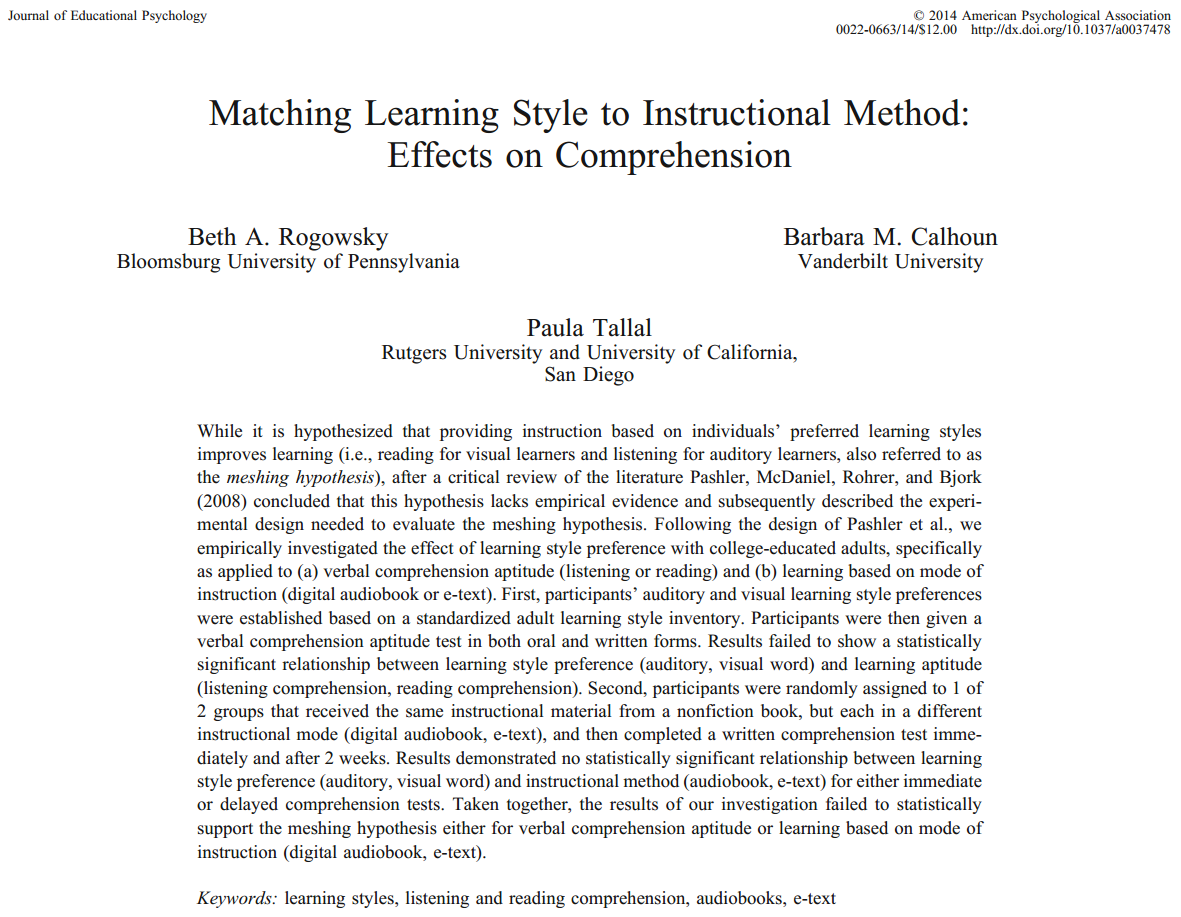 The Undying Myth of Learning Styles