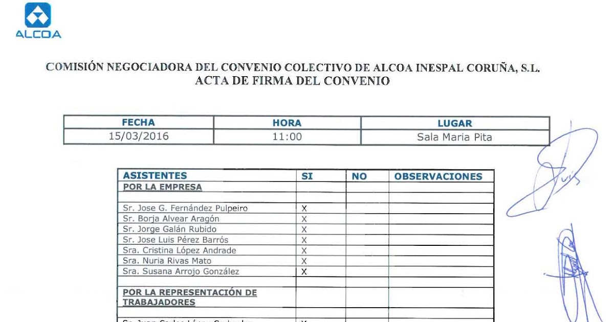 ACTA DA FIRMA DO CONVENIO COLECTIVO ~ SECCIÓN SINDICAL U.G.T ALCOA ...