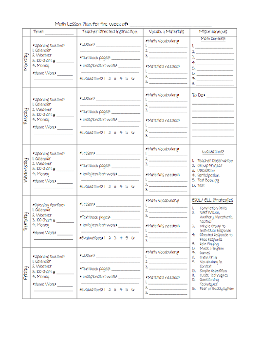 A Teacher's Plan: Templates
