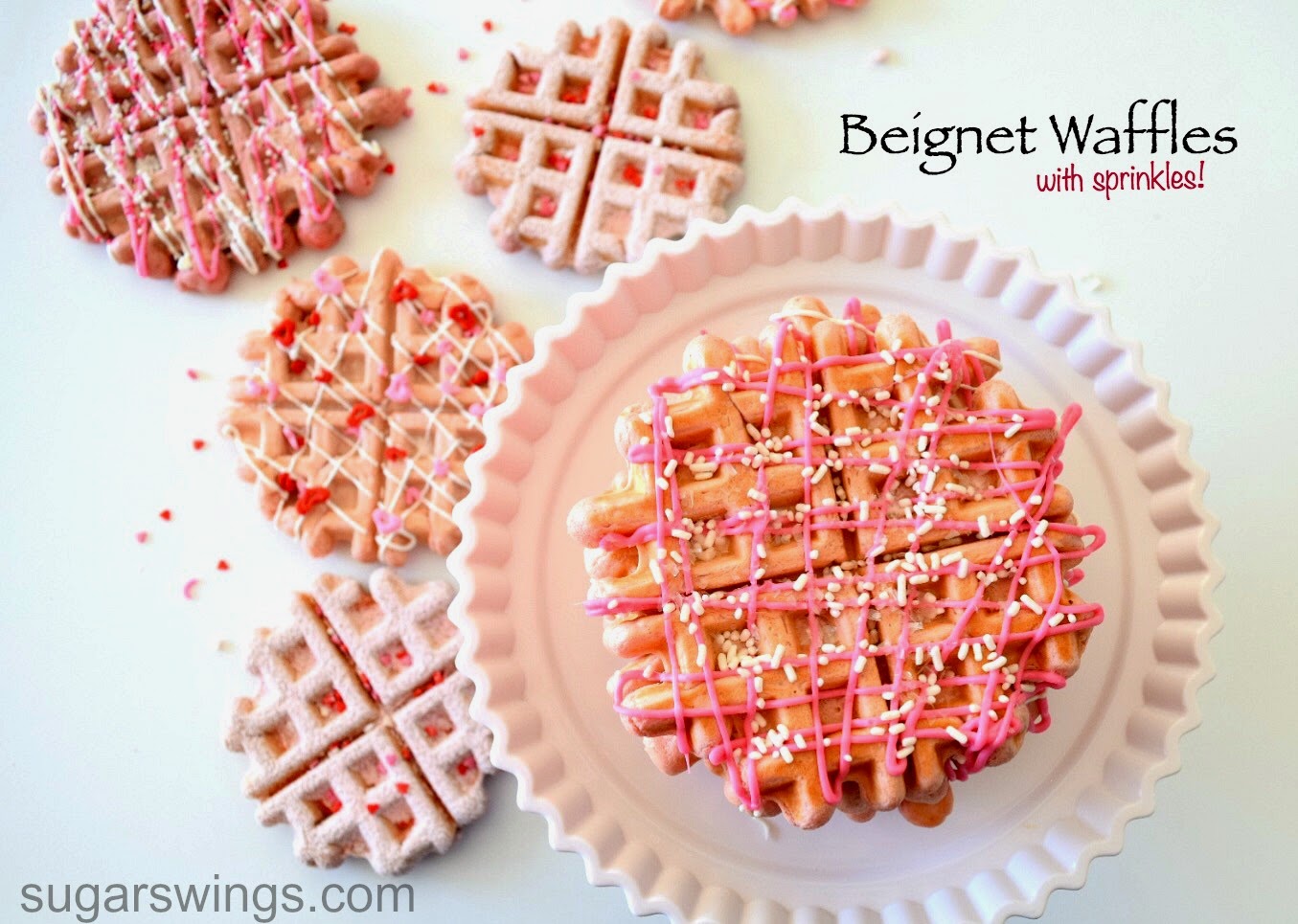 Sugar Swings! Serve Some: Pink Beignet Waffles with Sprinkles